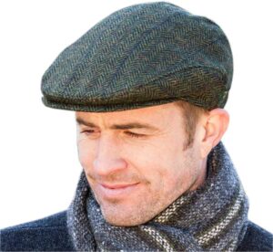 mucros weavers men's donegal tweed cap - green, x-large