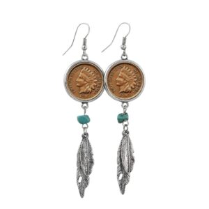 american coin treasures 100 year old indian head penny feather silvertone coin earrings