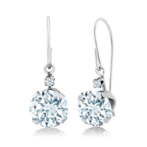 gem stone king 14k white gold sky blue aquamarine leverback dangle earrings for women (1.53 cttw, gemstone march birthstone, round 6mm)