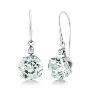 Gem Stone King 14K White Gold Sky Blue Aquamarine Leverback Dangle Earrings For Women (1.53 Cttw, Gemstone March Birthstone, Round 6MM)