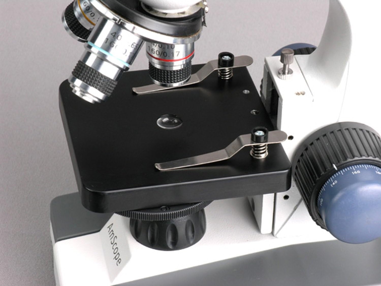 AmScope M150C-50WM-50P100S Compound Monocular Microscope, WF10x and WF25x Eyepieces, 40x-1000x Magnification, LED Illumination, Brightfield, Single-Lens Condenser, Coaxial Coarse and Fine Focus, Plain Stage, 110V, Includes Set of 50 Prepared Slides, 50 Bl