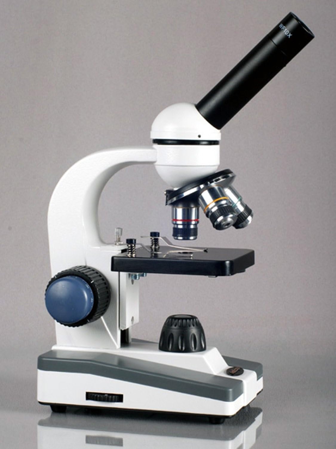 AmScope M150C-50WM-50P100S Compound Monocular Microscope, WF10x and WF25x Eyepieces, 40x-1000x Magnification, LED Illumination, Brightfield, Single-Lens Condenser, Coaxial Coarse and Fine Focus, Plain Stage, 110V, Includes Set of 50 Prepared Slides, 50 Bl