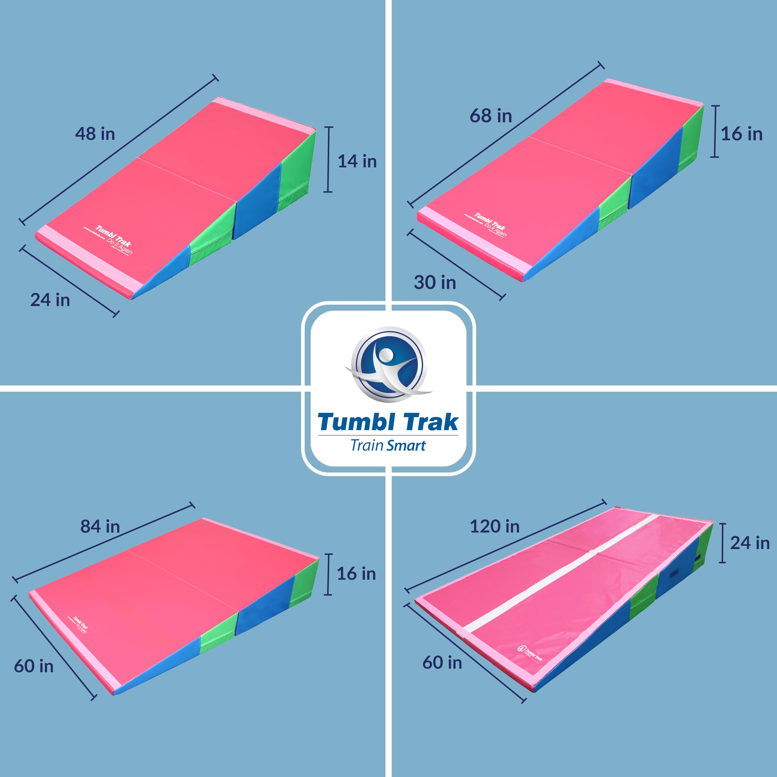 Tumbl Trak Folding Incline Cheese Mat, Bright Pastel, 24 in x 48 in x 14 in