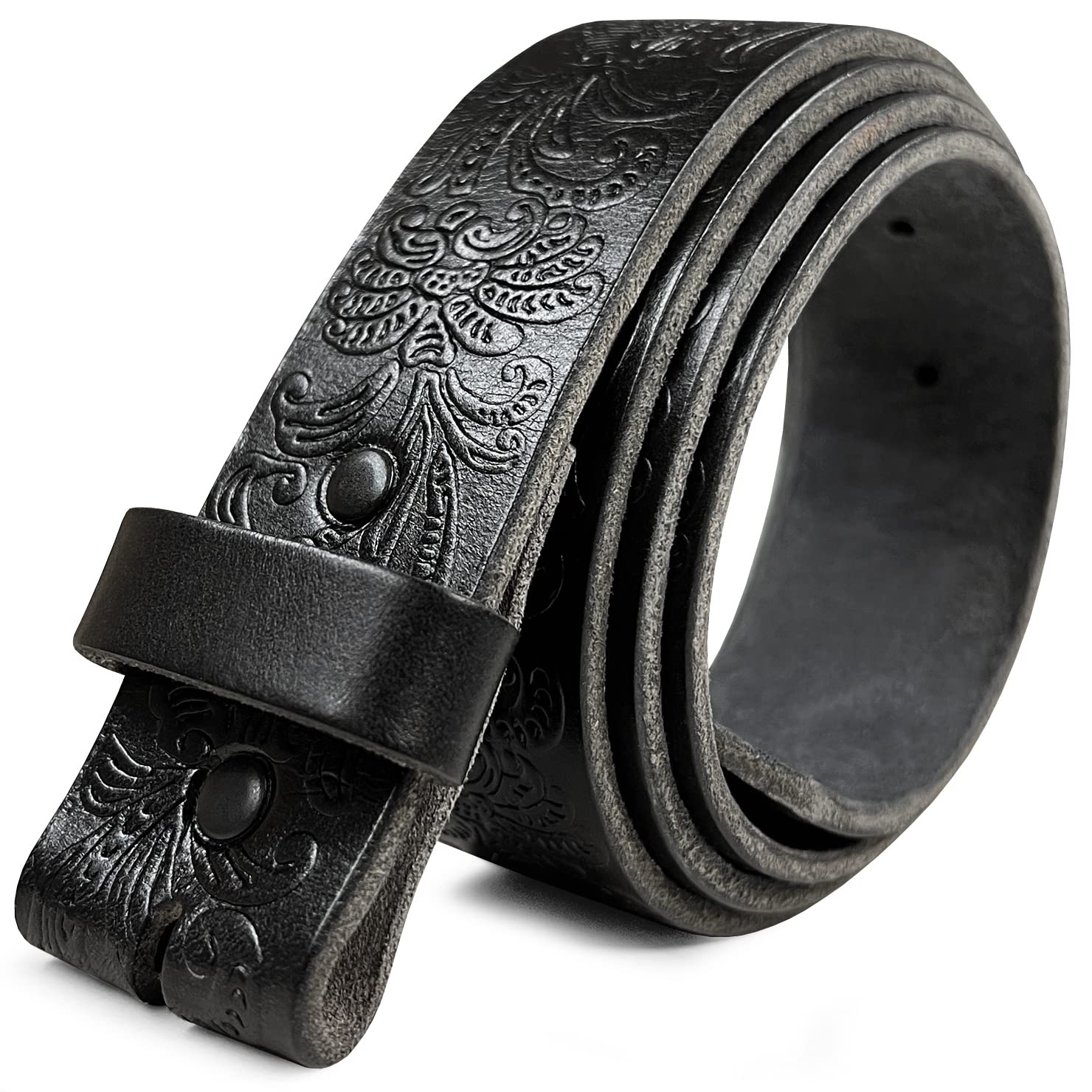 BS036 Cowboy Cowgirl Western Tooled Floral Embossed Full Grain Genuine Leather Belt Strap 1-1/2"(38mm) Wide (Black, 36)