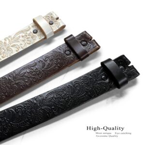 BS036 Cowboy Cowgirl Western Tooled Floral Embossed Full Grain Genuine Leather Belt Strap 1-1/2"(38mm) Wide (Black, 36)