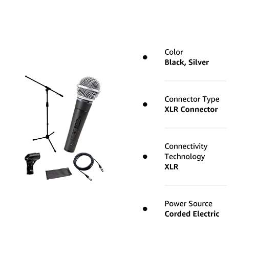 Shure SM58-S Microphone Bundle with on/off Switch, clip and pouch, MIC Boom Stand and XLR Cable