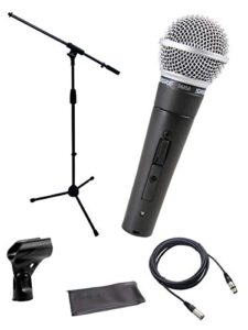 shure sm58-s microphone bundle with on/off switch, clip and pouch, mic boom stand and xlr cable