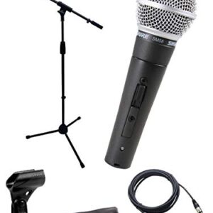 Shure SM58-S Microphone Bundle with on/off Switch, clip and pouch, MIC Boom Stand and XLR Cable