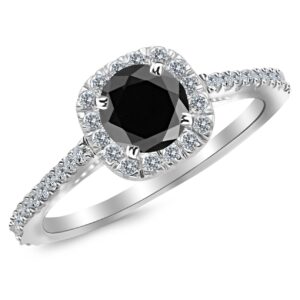 houston diamond district 2.35 carat 14k white gold gorgeous classic cushion halo style diamond engagement ring w 2 carat black diamond center (heirloom quality)