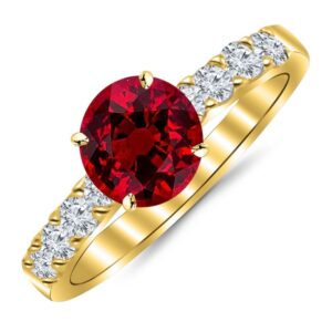 1.5 carat 14k yellow gold classic prong set diamond engagement ring with a 1 carat natural ruby center (heirloom quality)