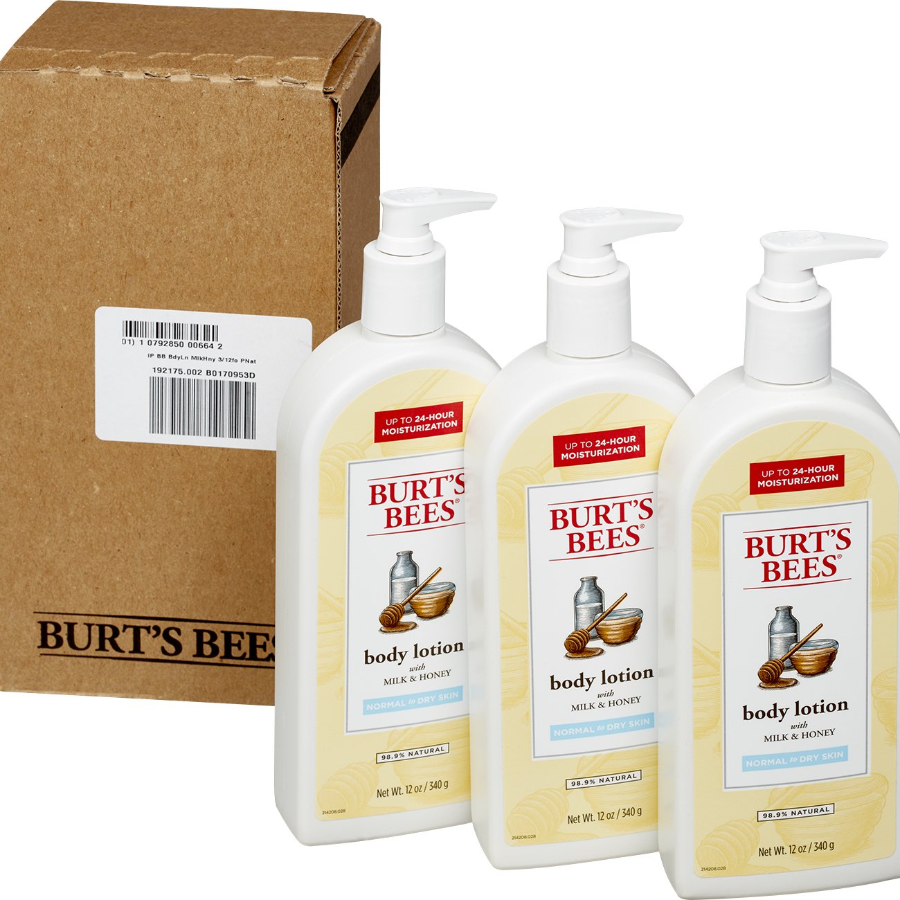 Burt's Bees Milk and Honey Body Lotion, 12 Ounces (Pack of 3)