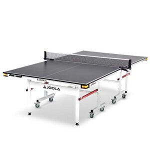 joola rally tl - professional mdf indoor table tennis table w/ quick clamp ping pong net & post set - 10 minute easy assembly - corner ball holders - ping pong table w/ playback mode,