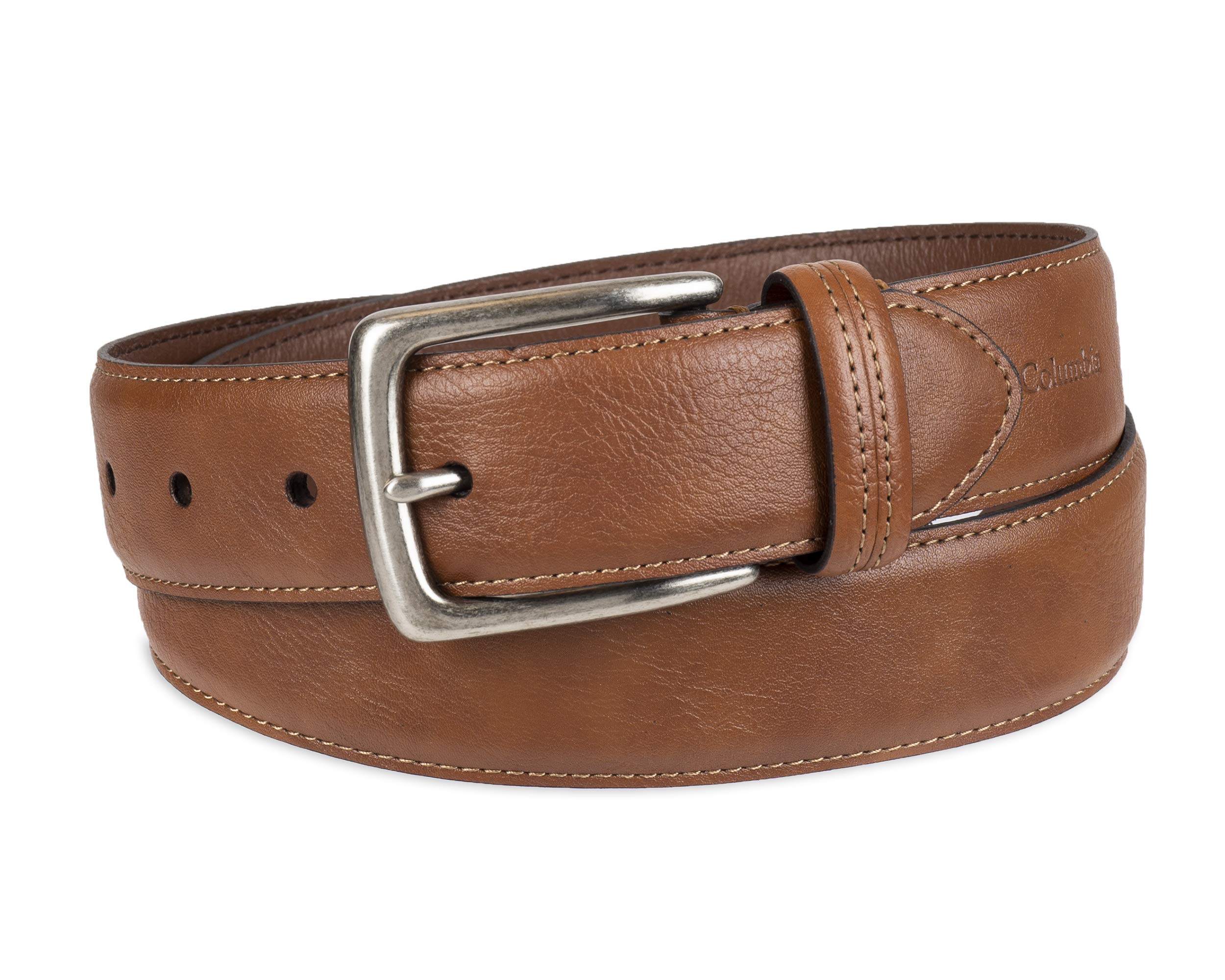 Columbia Men's Trinity Logo Belt-Casual Dress with Single Prong Buckle for Jeans Khakis , Tan, 38