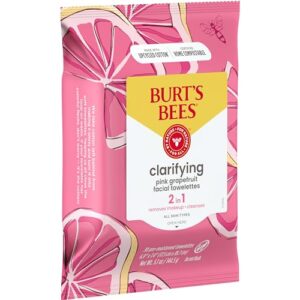 Burt's Bees Clarifying Facial Towelettes With Pink Grapefruit, Pre-Moistened Towelettes for All Skin Types, 99 Percent Natural Origin Skin Care, 30 ct. Package