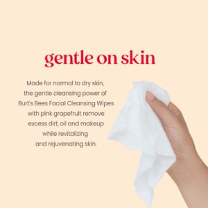 Burt's Bees Clarifying Facial Towelettes With Pink Grapefruit, Pre-Moistened Towelettes for All Skin Types, 99 Percent Natural Origin Skin Care, 30 ct. Package