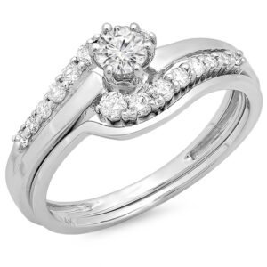 dazzlingrock collection 0.55 carat (ctw) 14k round diamond ladies twisted style bridal engagement ring with matching band set 1/2 ct, white gold, size 8