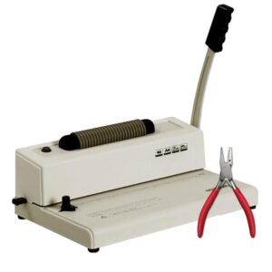 trubind coil binding machine with electric coil inserter | manually punch up to 12 sheets | 440 sheet bind capacity with 4:1 pitch | 2-year warranty | heavy-duty coil crimping pliers included