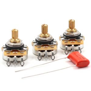 cts 250k short split shaft audio pots - 450g series - lot of 3 (3x) + .047uf orange drop cap for fender strat