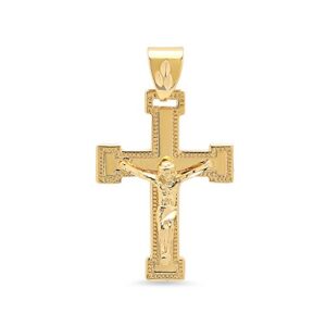 the bling factory large 32mm x 46mm 14k gold plated milgrain bordered crucifix pendant