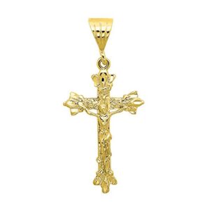 14k gold plated 32.5mm x 46mm fleur-de-lis trefoil crucifix pendant