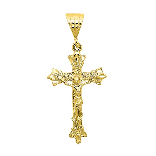 14k Gold Plated 32.5mm x 46mm Fleur-De-Lis Trefoil Crucifix Pendant