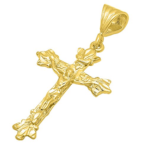 14k Gold Plated 32.5mm x 46mm Fleur-De-Lis Trefoil Crucifix Pendant