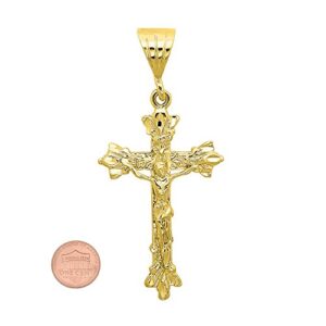 14k Gold Plated 32.5mm x 46mm Fleur-De-Lis Trefoil Crucifix Pendant