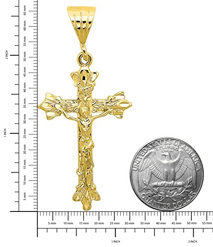 14k Gold Plated 32.5mm x 46mm Fleur-De-Lis Trefoil Crucifix Pendant