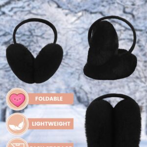 Simplicity Black Ear Muffs For Winter Men Warm Ear Warmers for Women Faux Furry Winter Ear Muffs Foldable Earmuffs for Women Winter Camping Outdoor Sports, Black