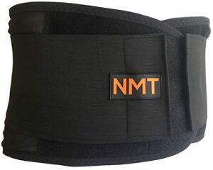 back brace by nmt ~ lumbar support black belt ~ posture corrector ~ pain relief from arthritis, sciatica, scoliosis, backache, slipped disc, hernia, spinal stenosis ~ injury prevention ~ 4 adjustable sizes -'l' fits waist 34-40" (86-102cm)