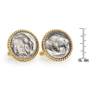 American Coin Treasures Buffalo Nickel Goldtone Rope Bezel Coin Cuff Links