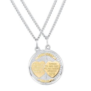 Men's Or Women's Mizpah Two-Tone (925 Sterling Silver & Sterling Silver W/ Gold-Tone Accents) Breakaway (Two Halves Friendship Necklace) Medallion Pendant Necklace W/ 20" & 24" Inch Stainless Steel