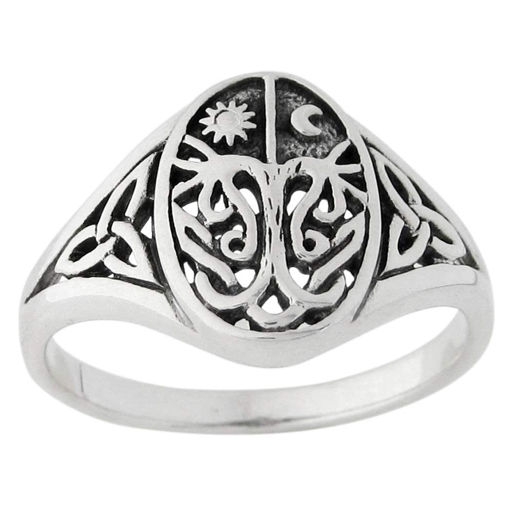 Sterling Silver Norse Tree of Life Ring with Sun and Moon Size 8