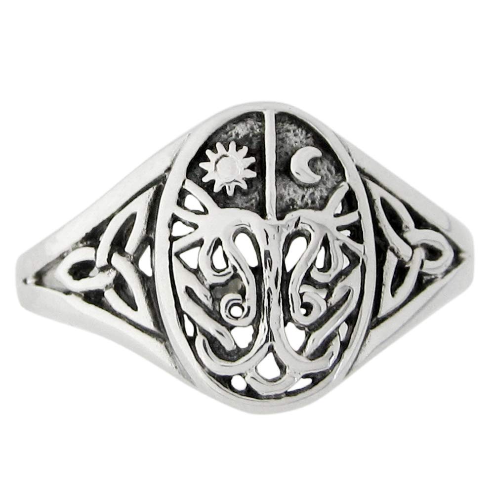 Sterling Silver Norse Tree of Life Ring with Sun and Moon Size 8