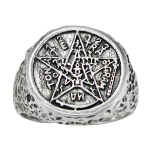 Moonlight Mysteries Sterling Silver Large Tetragrammaton Protection Pentacle Signet Ring (size 14)