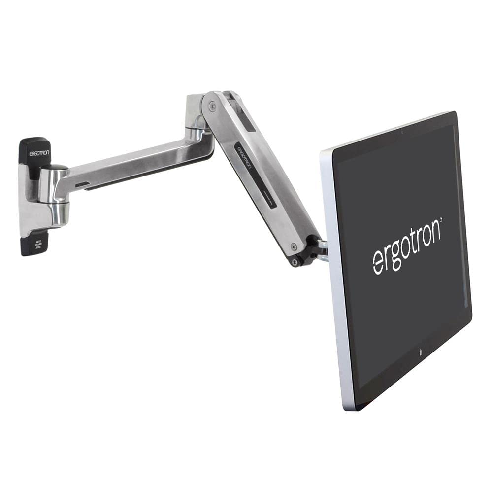 Ergotron – LX HD Sit-Stand Single Monitor Arm, VESA Wall Mount – for Monitors Up to 49 Inches, 14 to 30 lbs – Polished Aluminum