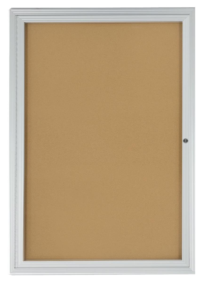 Displays2go 2x3 Foot Cork Enclosed Bulletin Board, 24 x 36 Inch with Hinged Door, Aluminum (LCRKSF2436)