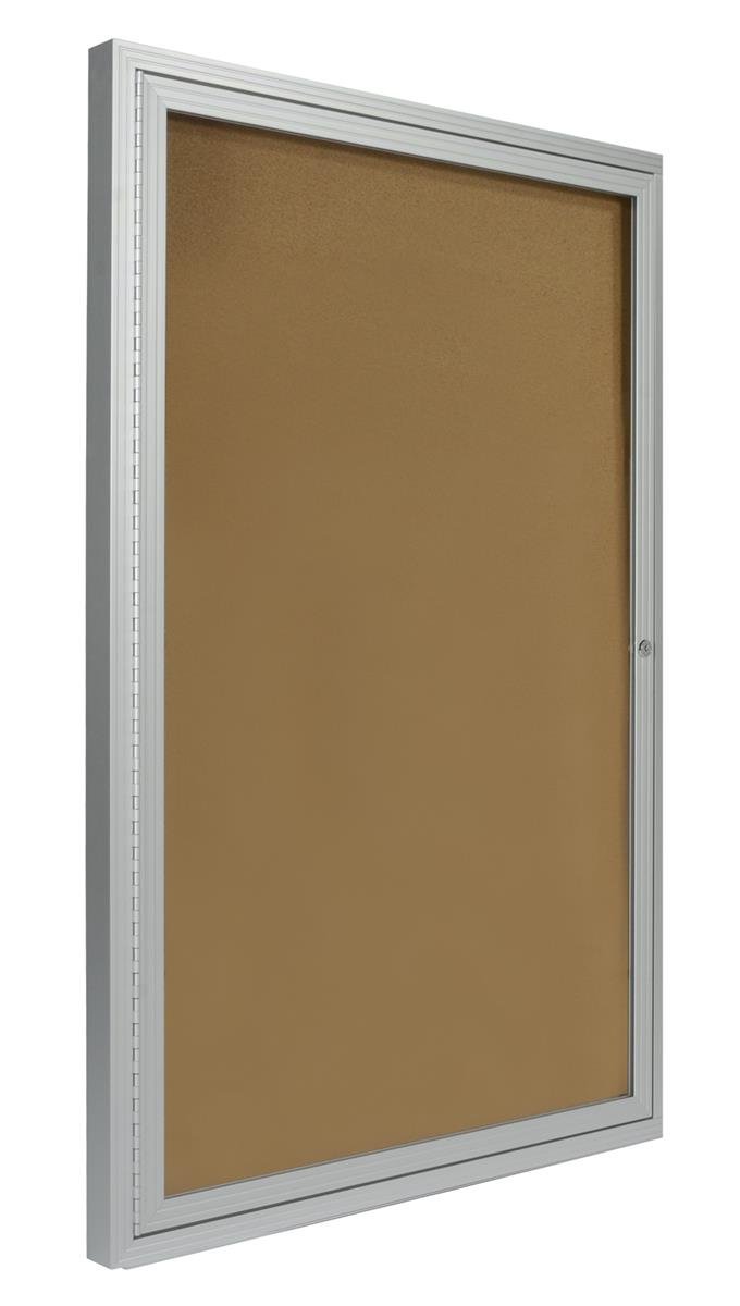 Displays2go 2x3 Foot Cork Enclosed Bulletin Board, 24 x 36 Inch with Hinged Door, Aluminum (LCRKSF2436)