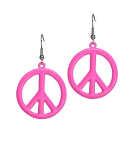 hot pink hippie peace sign dangle earrings