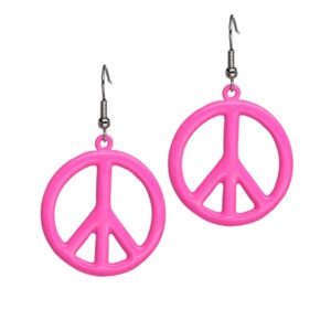 Hot Pink Hippie Peace Sign Dangle Earrings