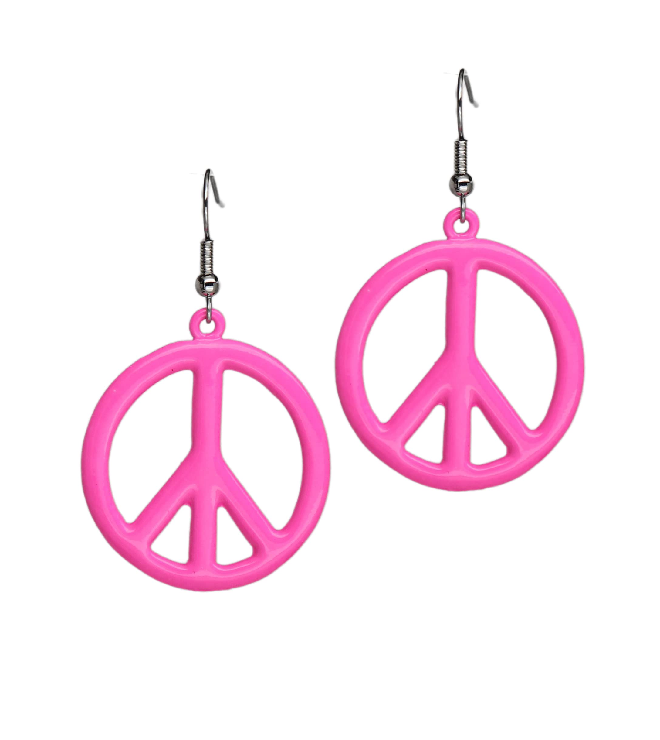 Hot Pink Hippie Peace Sign Dangle Earrings