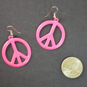 Hot Pink Hippie Peace Sign Dangle Earrings