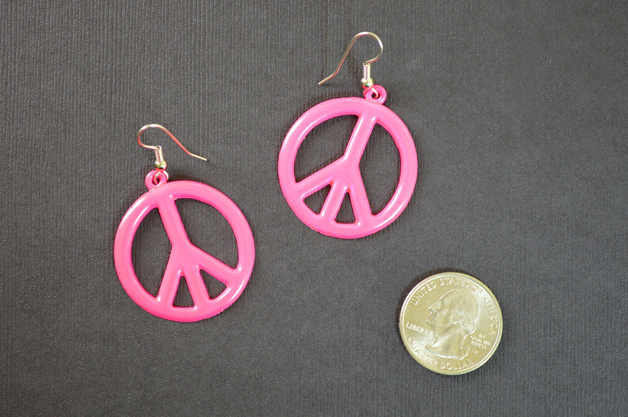 Hot Pink Hippie Peace Sign Dangle Earrings