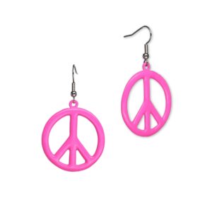 Hot Pink Hippie Peace Sign Dangle Earrings