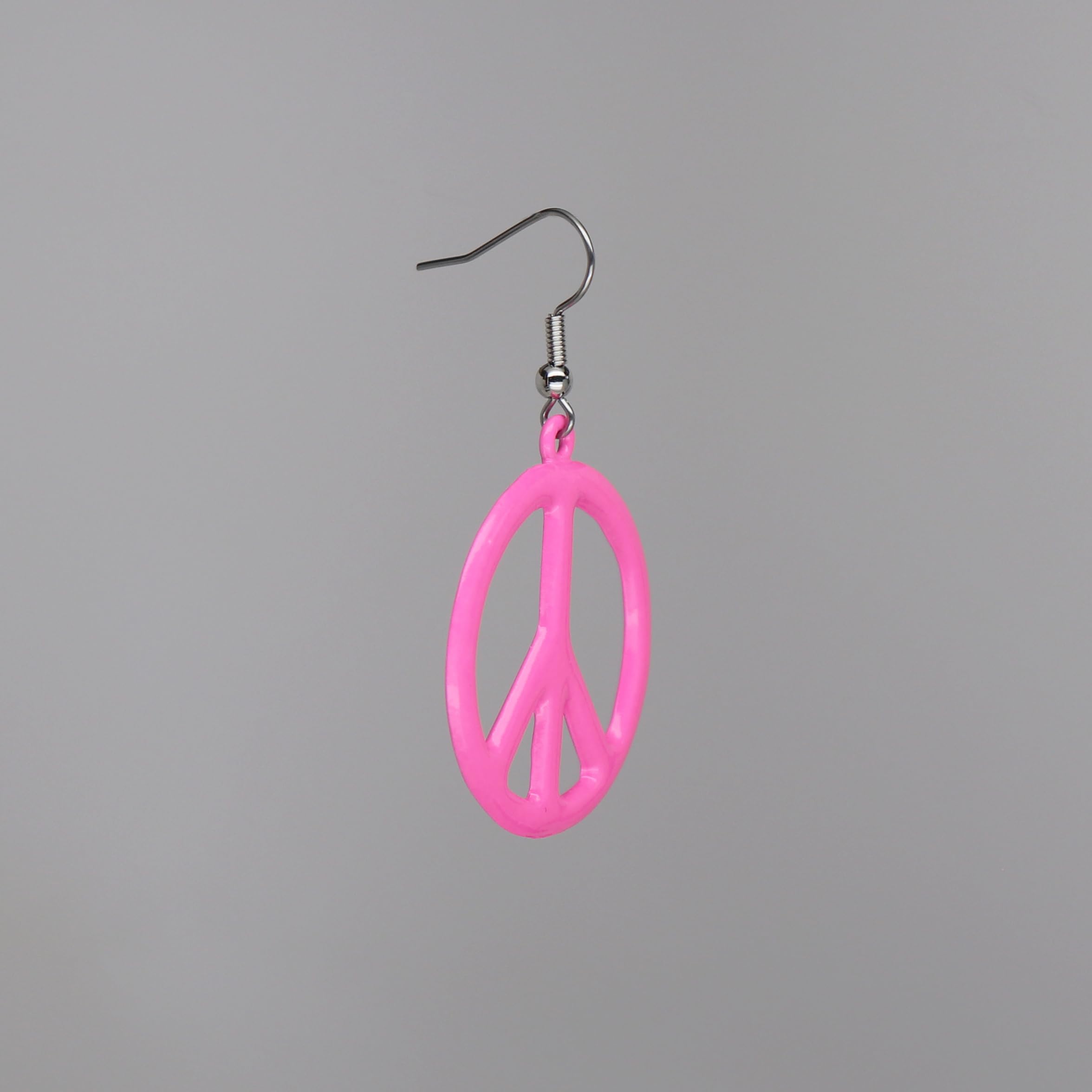 Hot Pink Hippie Peace Sign Dangle Earrings