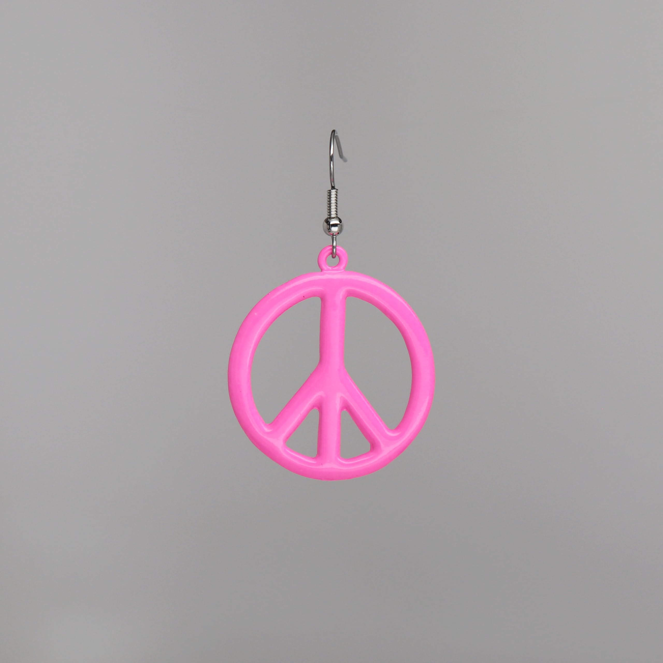 Hot Pink Hippie Peace Sign Dangle Earrings