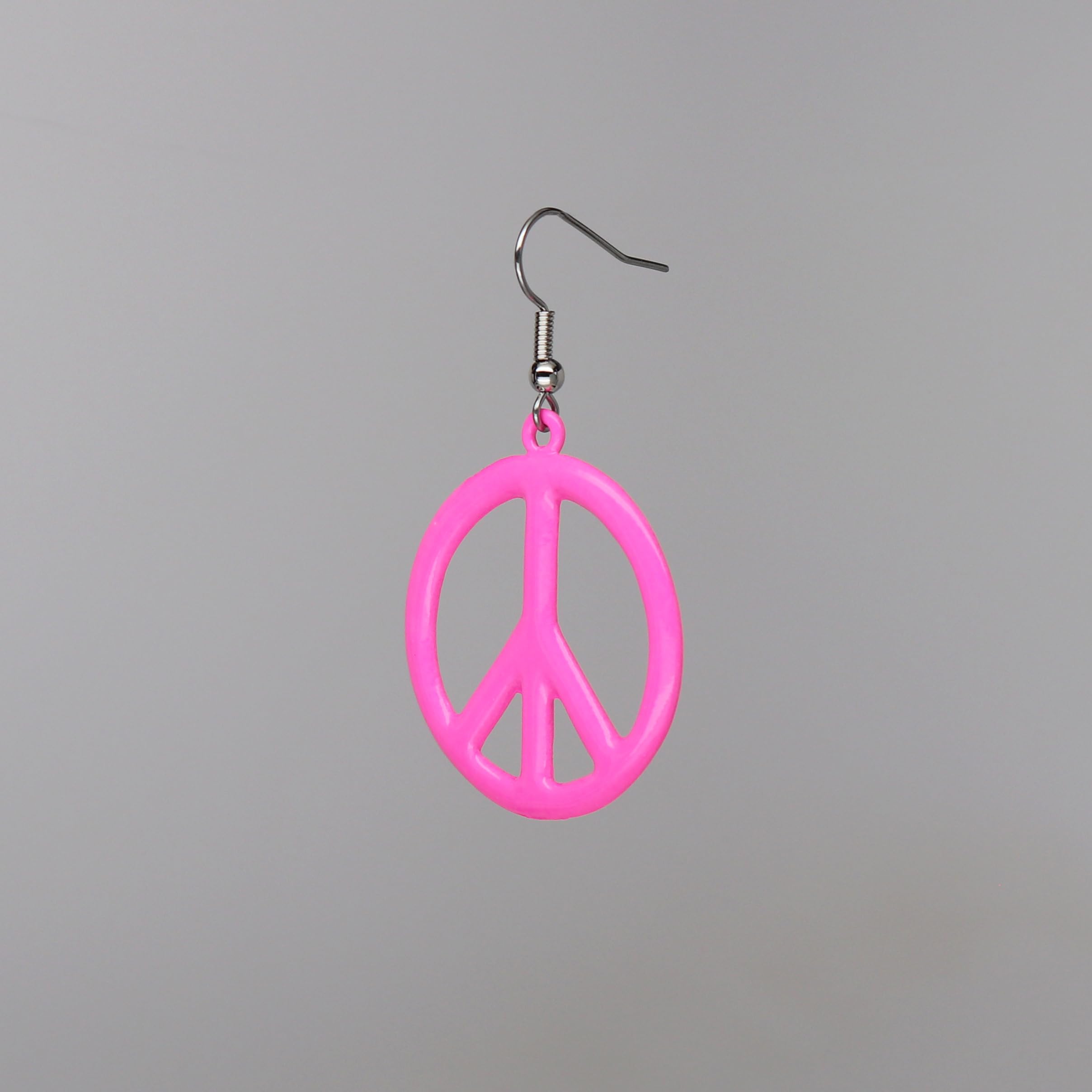 Hot Pink Hippie Peace Sign Dangle Earrings