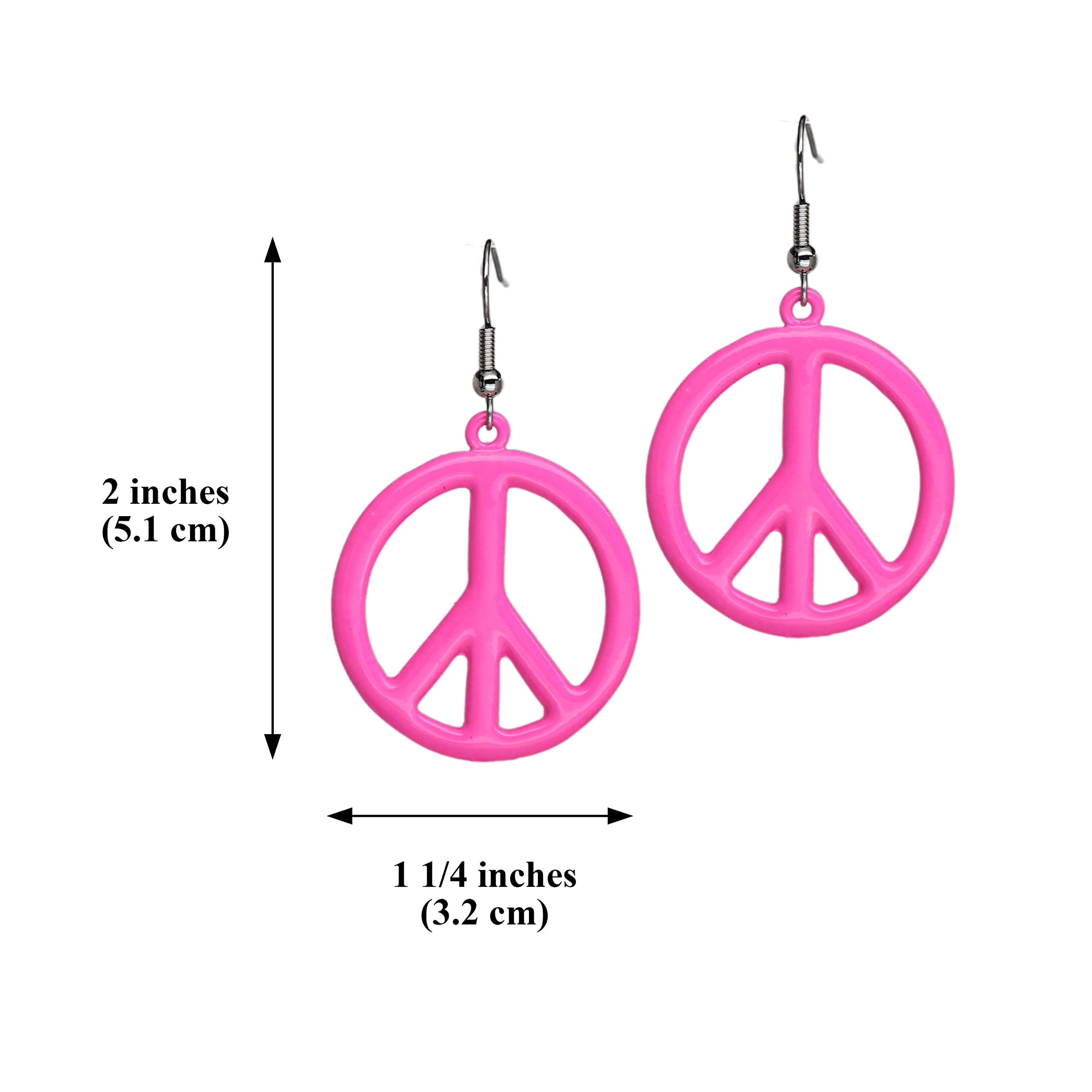 Hot Pink Hippie Peace Sign Dangle Earrings