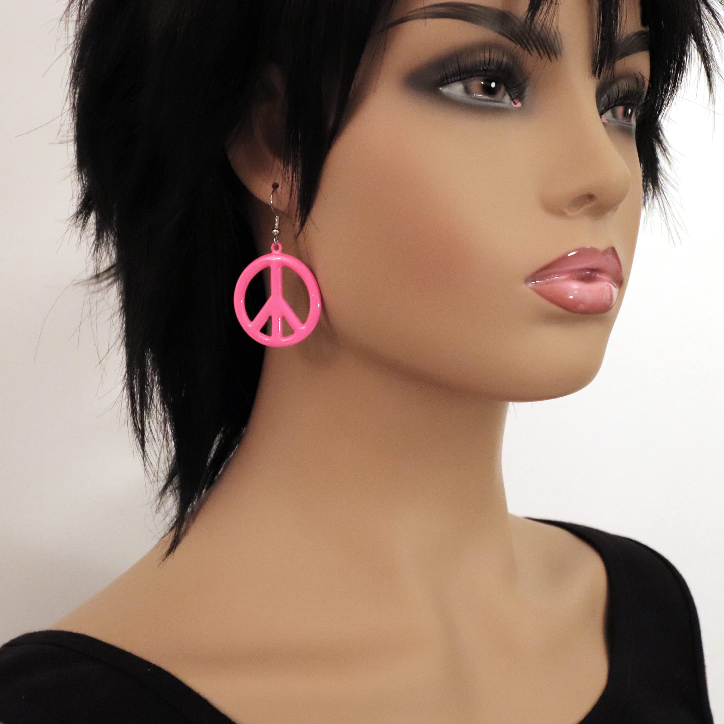 Hot Pink Hippie Peace Sign Dangle Earrings