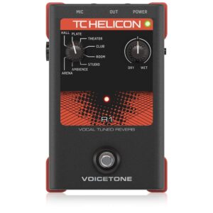 tc helicon voicetone r1 single-button stompbox for studio-quality live vocal reverb